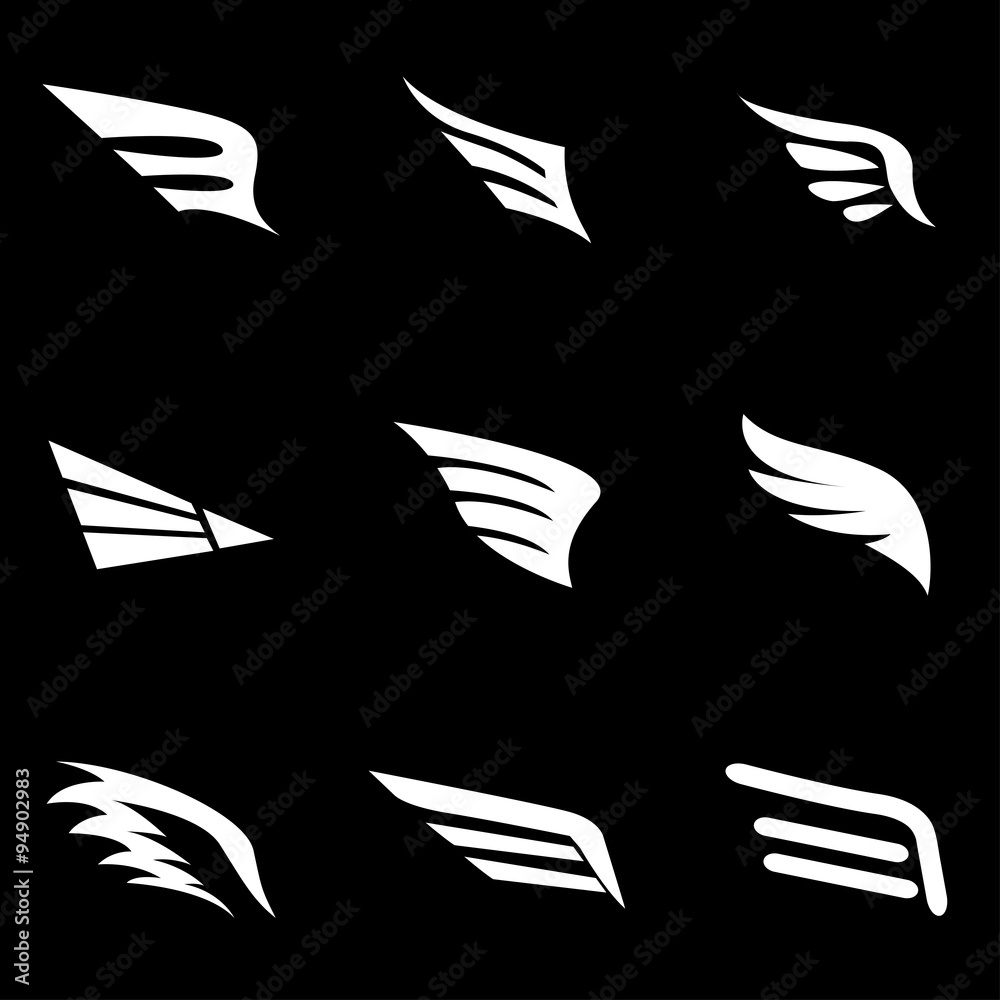 Vector white wing icon set. Wing Icon Object, Wing Icon Picture, Wing ...