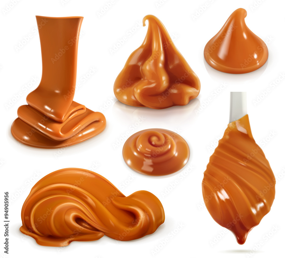 Sweet caramel, set realistic vector illustration Stock Vector | Adobe Stock