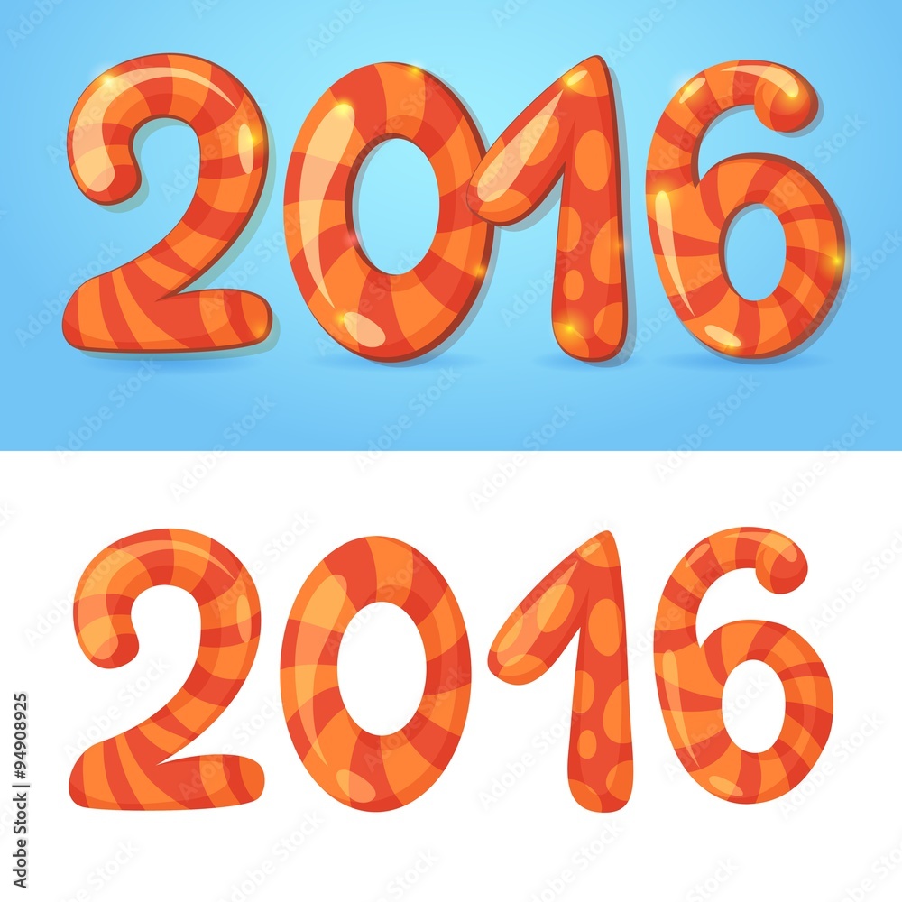 2016 New Year numbers, congratulations card with cartoon figures Stock ...