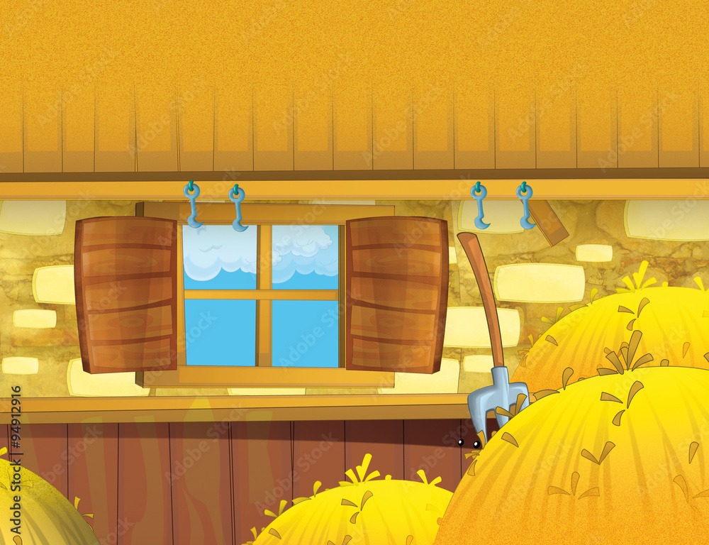 Cartoon scene with barn inside - background - illustration for the ...