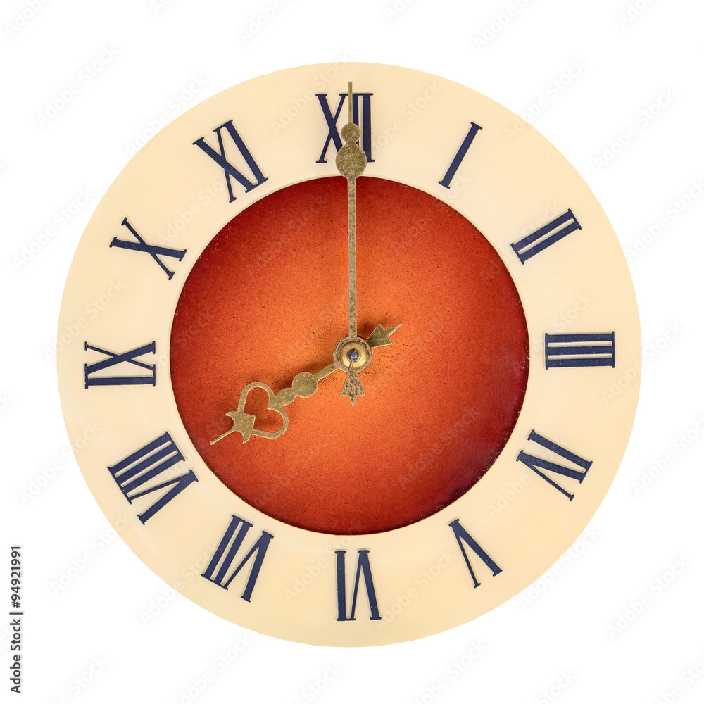 Clock face with roman numerals on white showing eight o'clock Stock ...