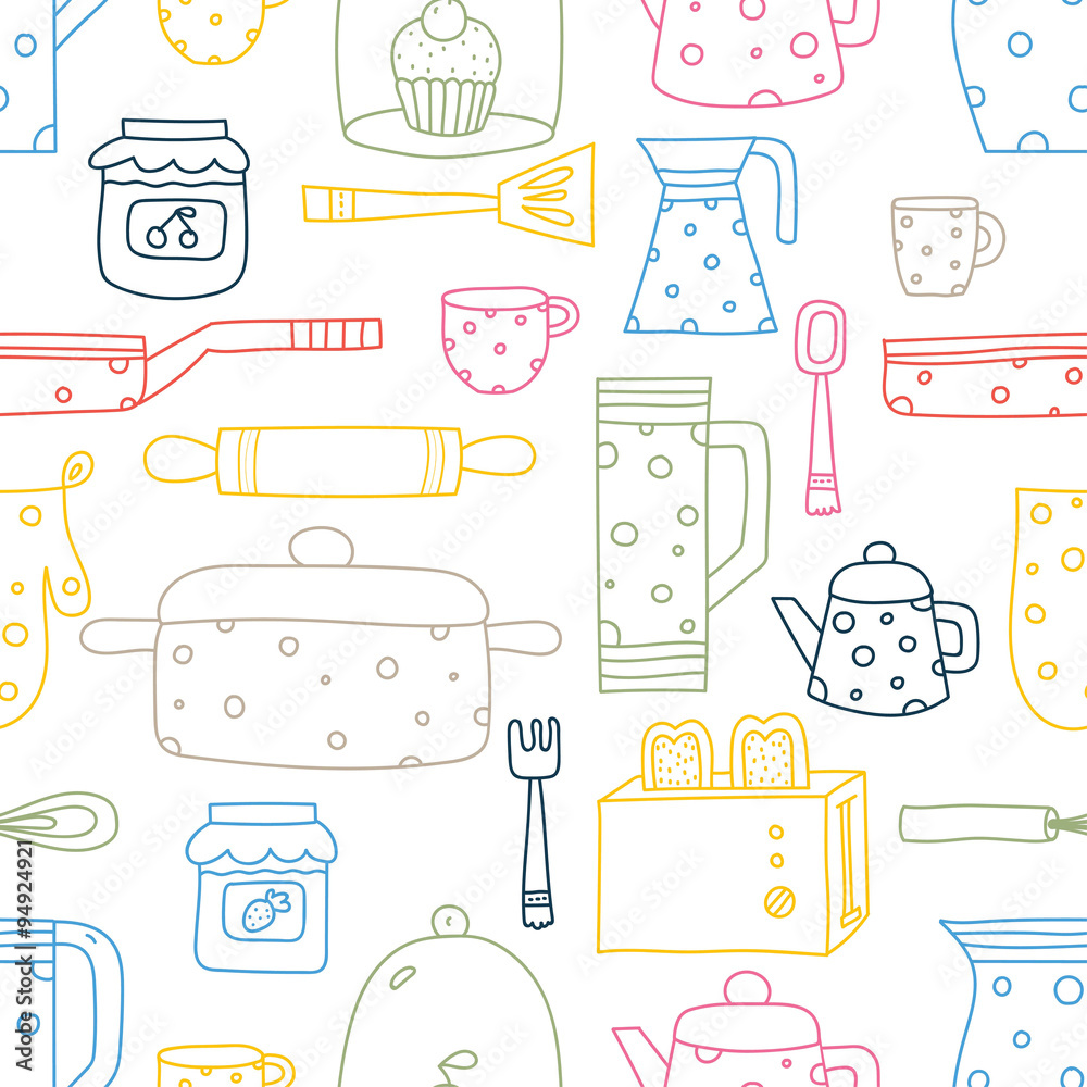 Cute kitchen vector seamless pattern.Seamless pattern can be used for ...