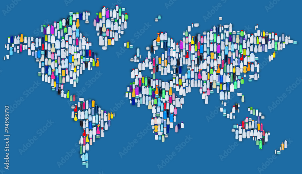 World of plastic - map made of plastic bottles Stock Photo | Adobe Stock