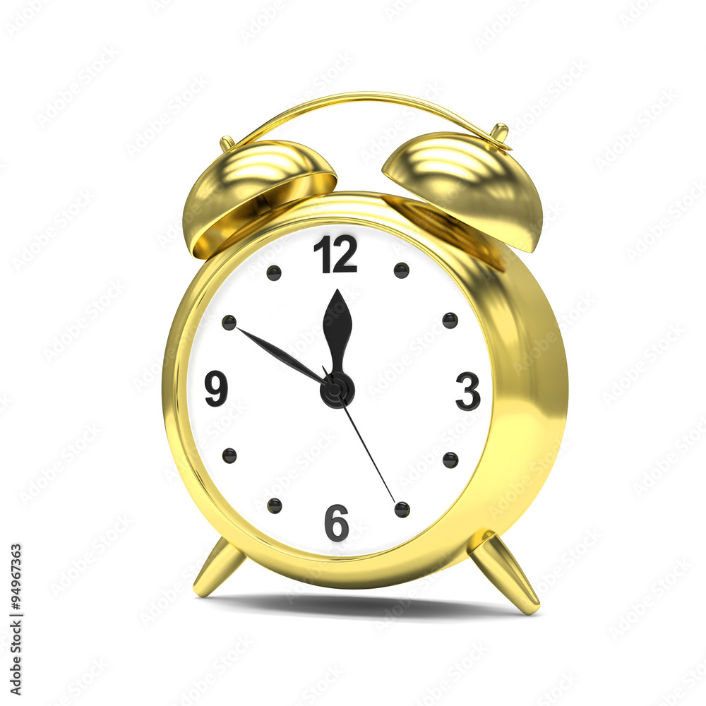 Gold alarm clock on white Stock Illustration | Adobe Stock