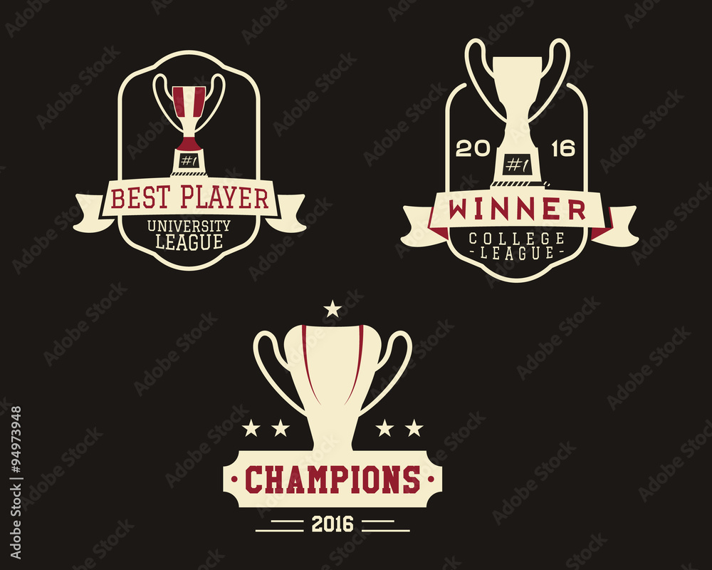 American football badge with winner cup, sport logo, champion label ...