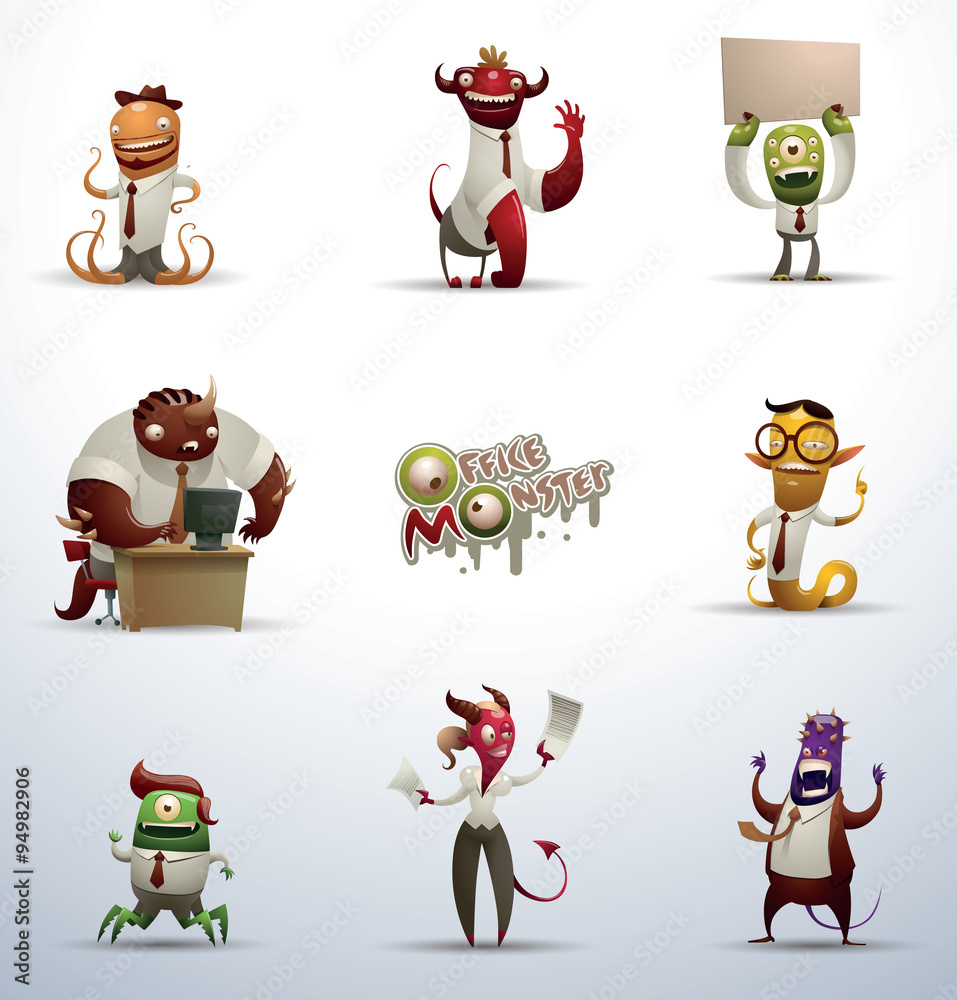 Vector Set of Office monsters. Cartoon image of eight office monsters ...