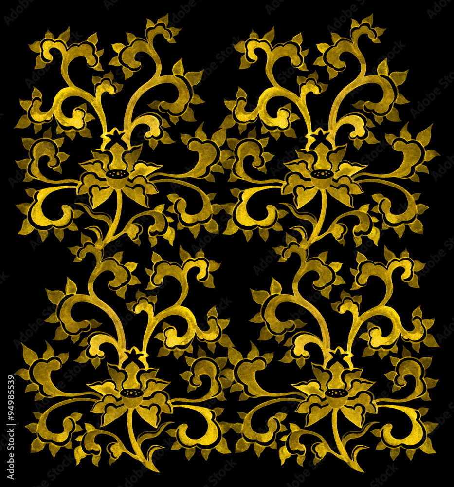 Floral ornamental pattern with chinese golden flowers Stock Photo ...
