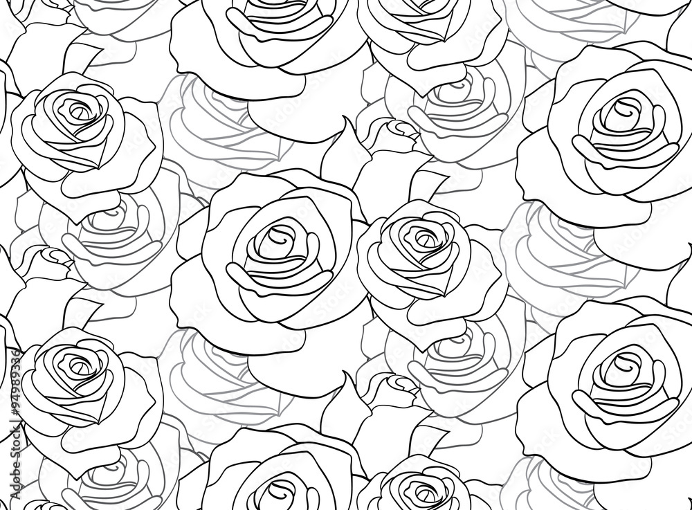 Seamless black and white pattern with roses for your creativity Stock ...