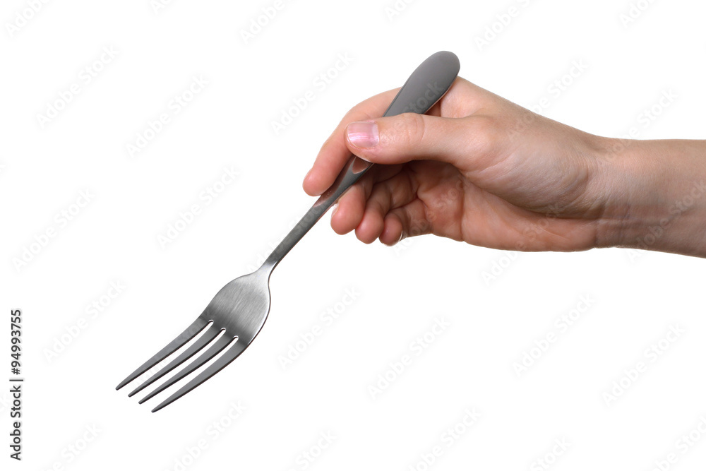 fork in the hands of women isolated on white background Stock Photo ...
