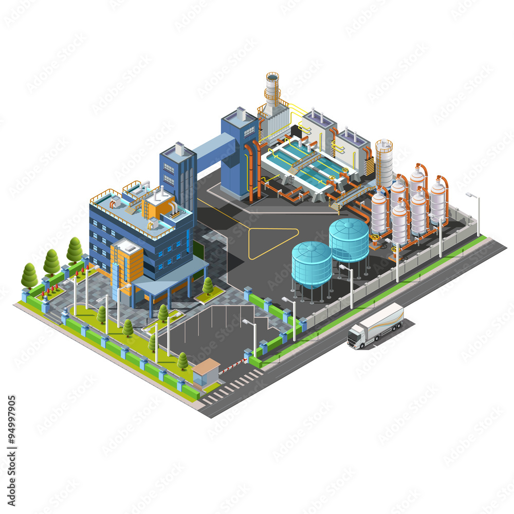 Isometric Industrial area, plant, hydroelectric, water purifying system ...