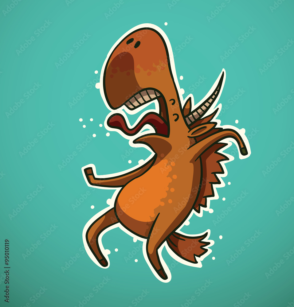 Vector Screaming unicorn. Cartoon image of a funny orange screaming ...