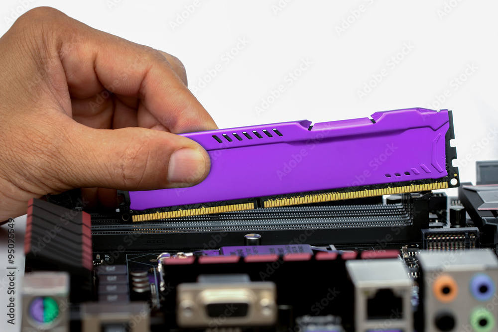 Computer Installing RAM Memory Card 2Gb isolated on white background ...