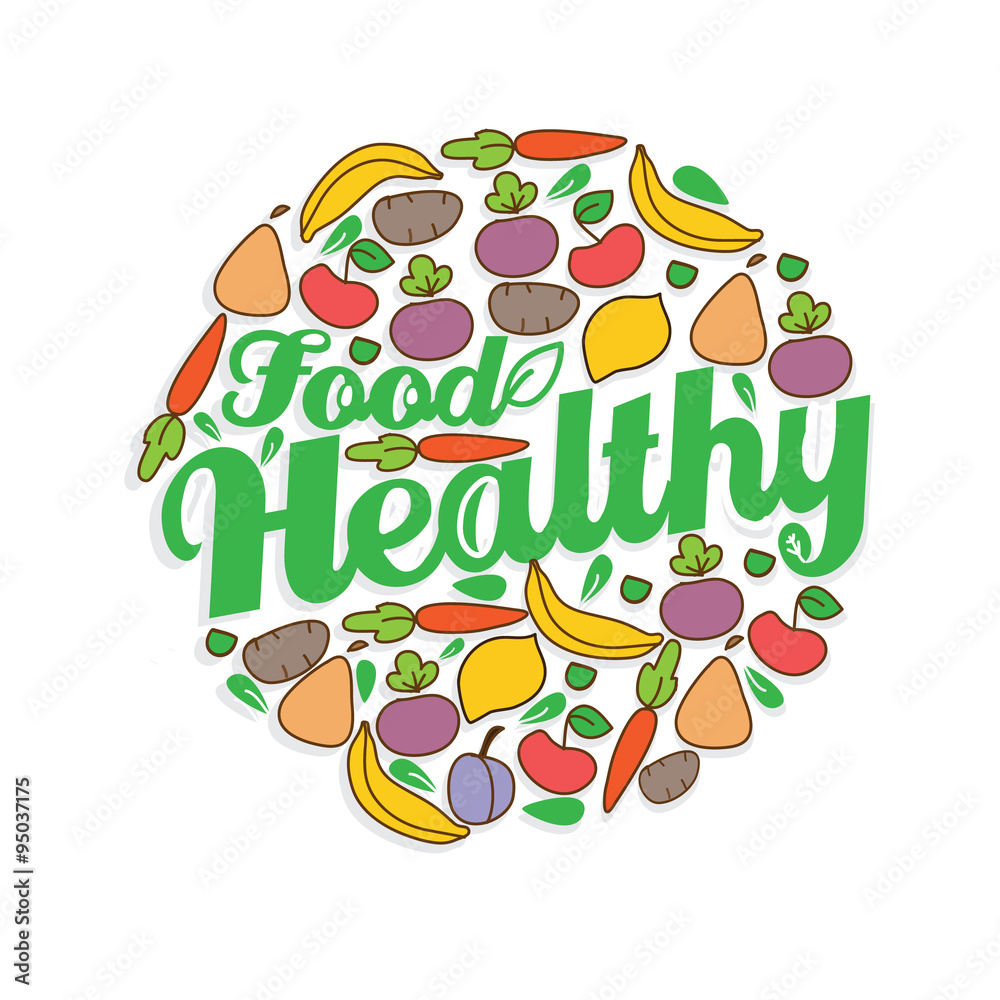 bright colorful background with a pattern of vegetables and fruits and ...