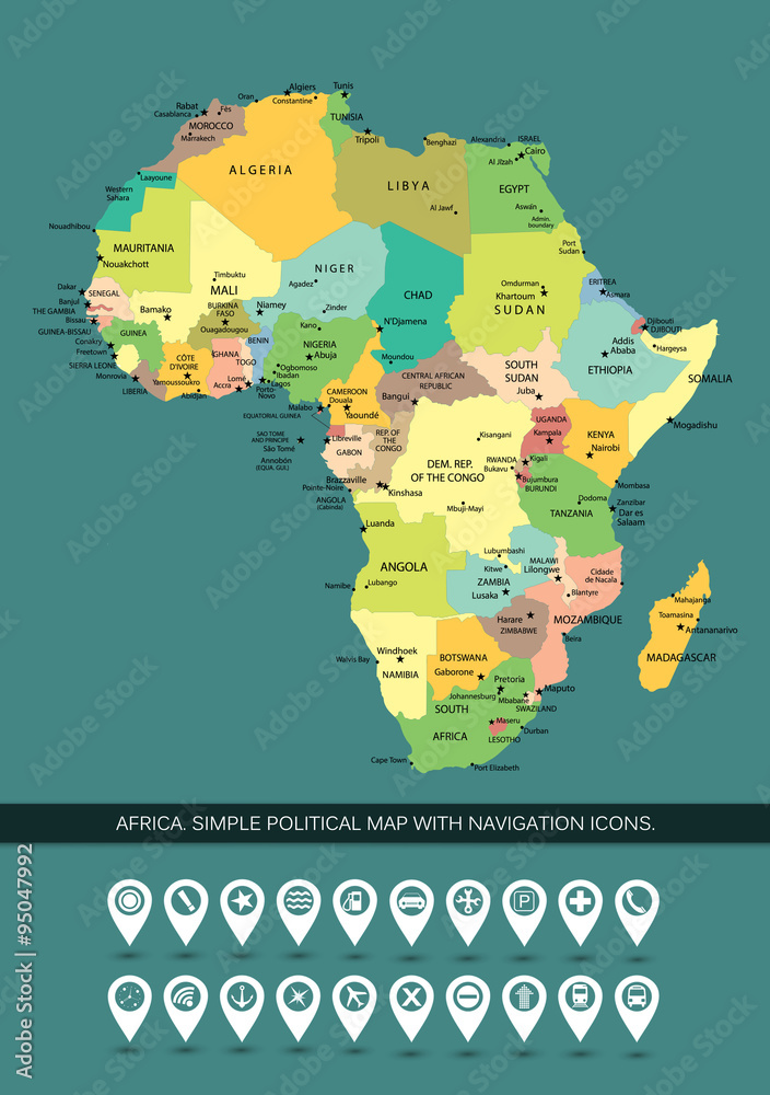 Africa highly detailed and editable simple political map Stock Vector ...
