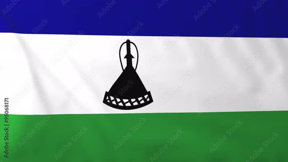 Flag of Lesotho, slow motion waving. Rendered using official design and ...