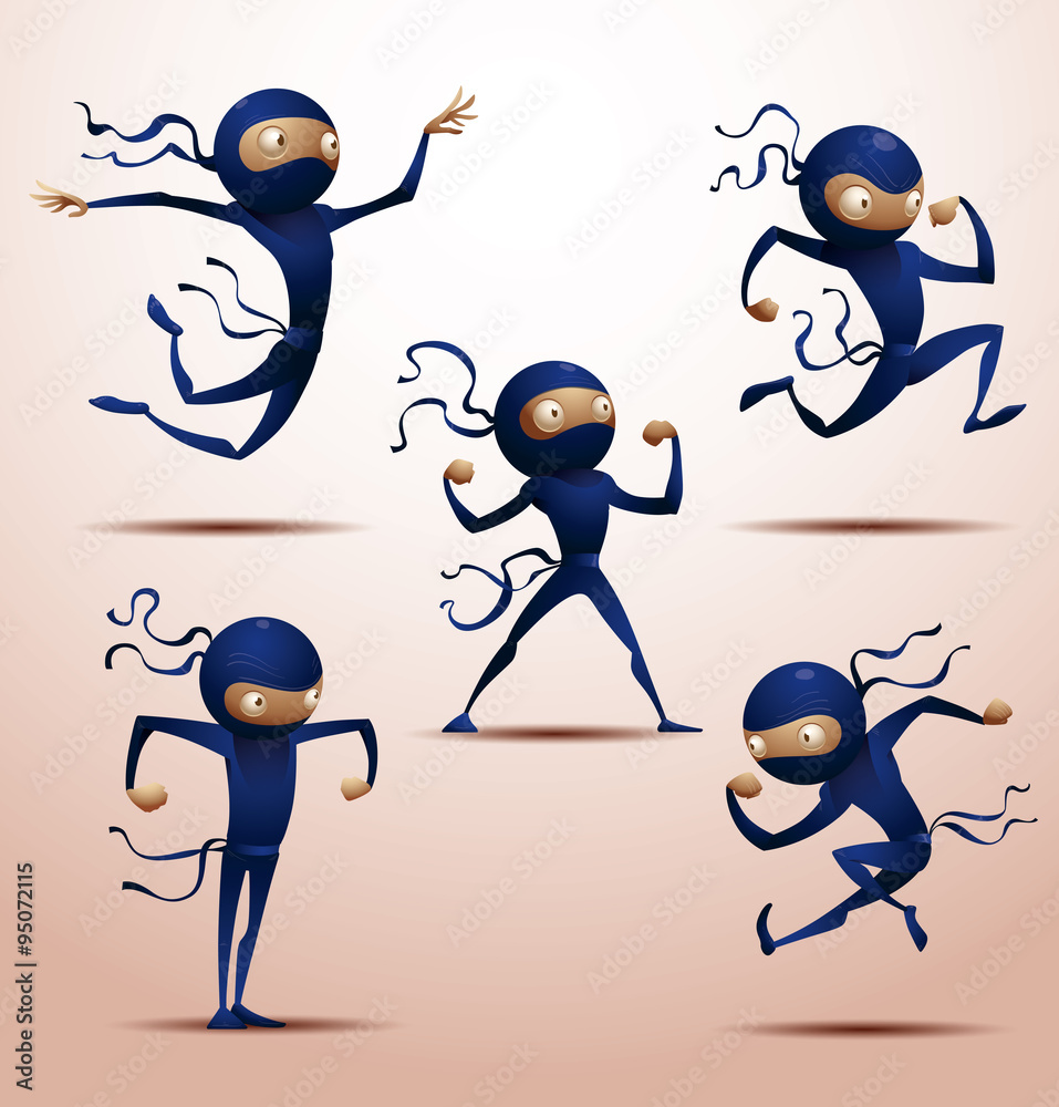 Vector Ninja warrior set. Cartoon image of the five ninja warrior in ...