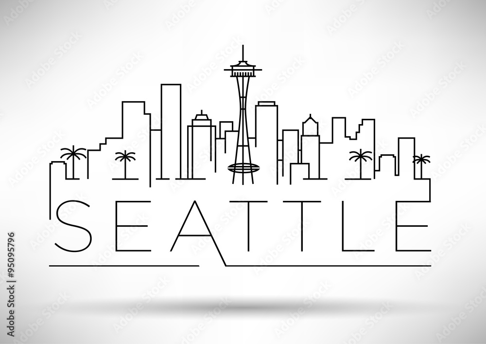 Linear Seattle City Silhouette with Typographic Design Stock ベクター ...