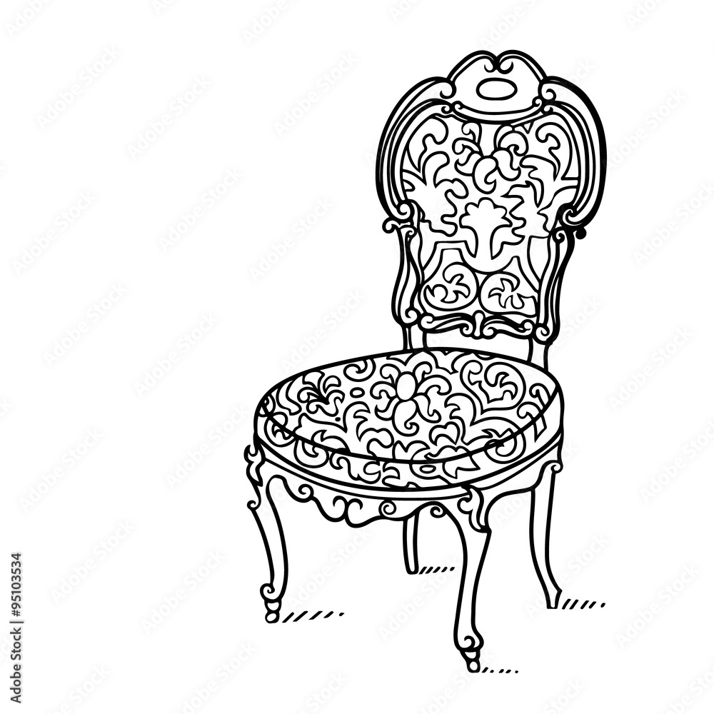 Cartoon vector vintage monochrome chair. Stock Vector | Adobe Stock