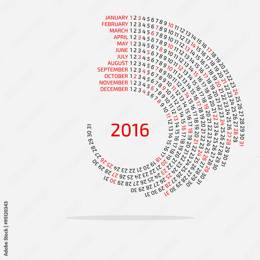 2016 round calendar - vector template Stock Vector | Adobe Stock