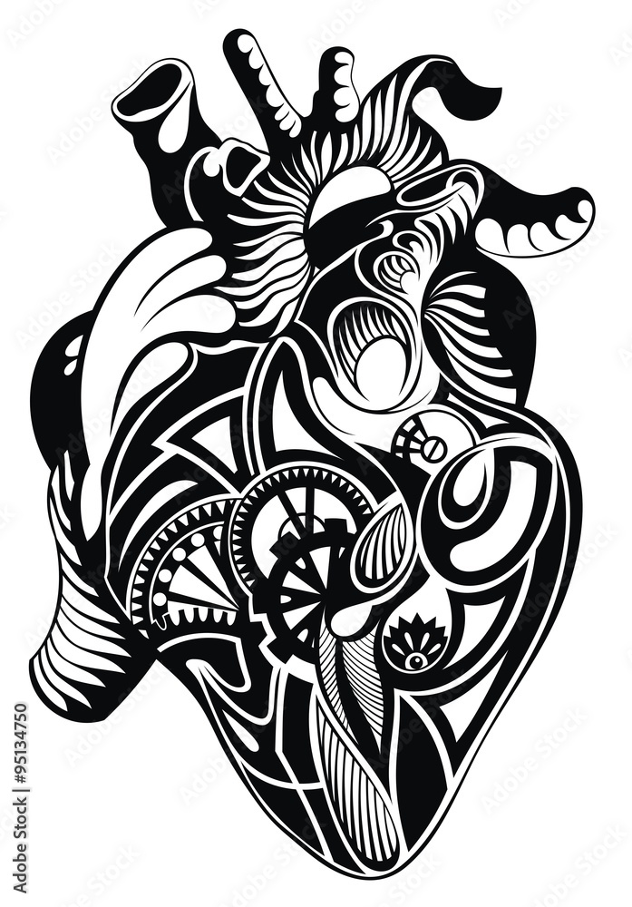 Human heart. Vector heart illustration tattoo Stock Vector | Adobe Stock