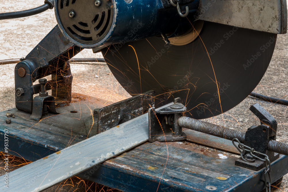 Cutting a triangle metal and steel with compound mitre saw with ...