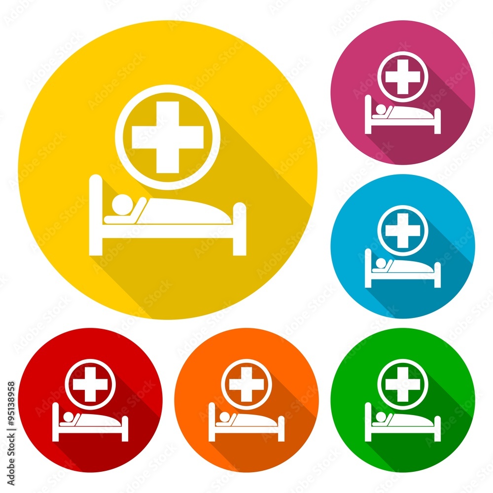 Hospital bed icons set with long shadow Stock Vector | Adobe Stock