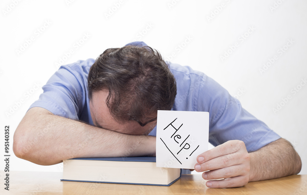 Hombre con mucho trabajo pidiendo ayuda - concepto. Stock Photo | Adobe ...