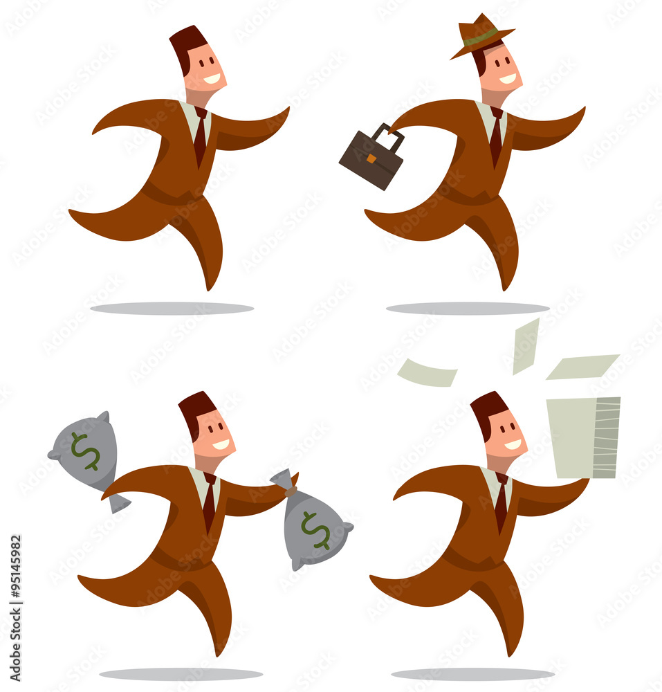 Vector Businessman running set. Cartoon image of four businessmen ...