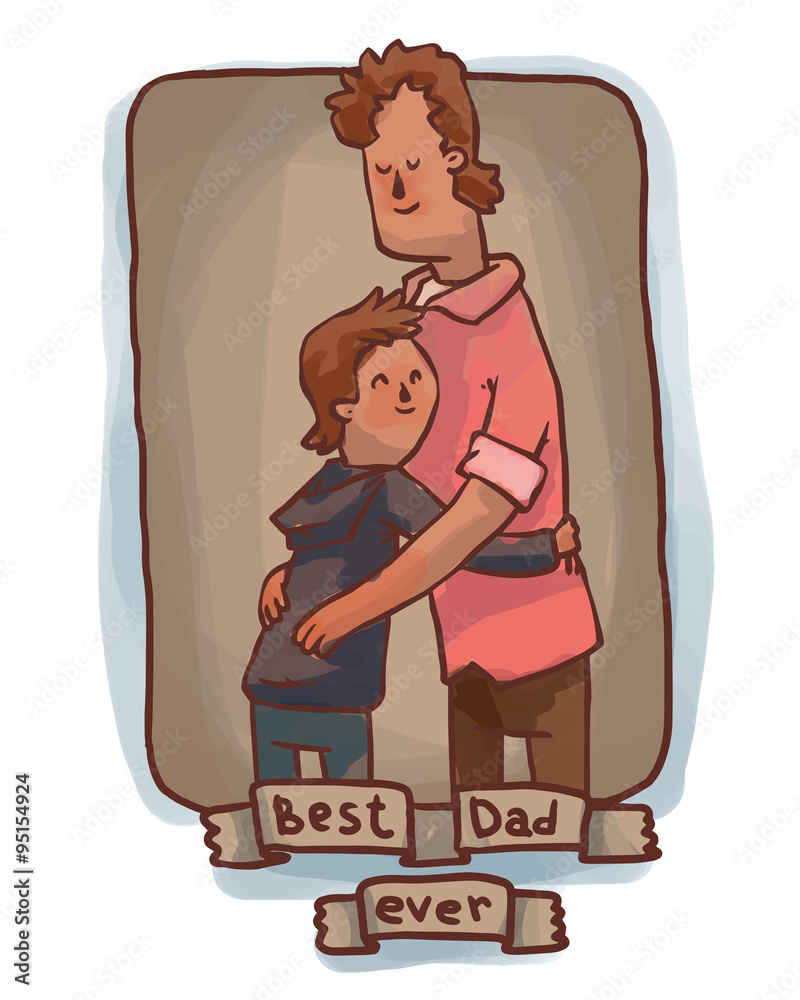 Vector brown frame with cartoon image of a man with brown hair - dad ...