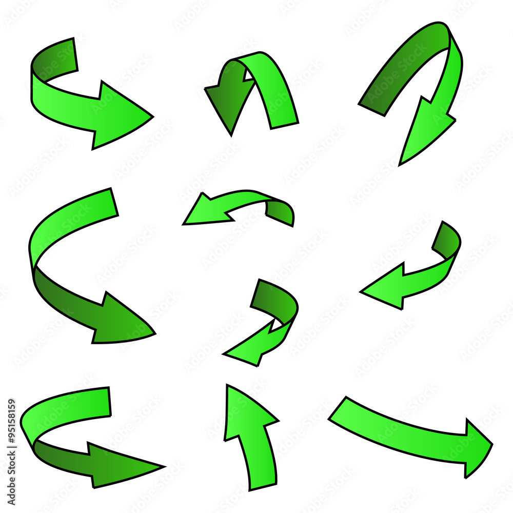 green Arrow symbol, curved icon business concept set . Vector ...