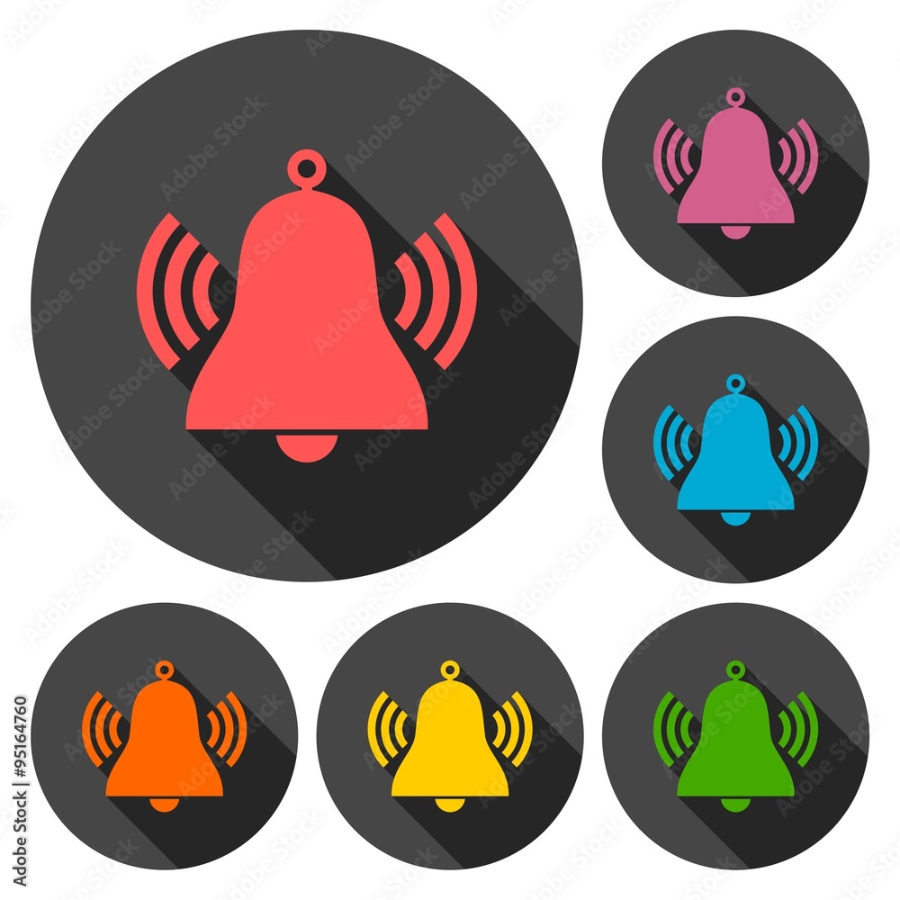 Bell Symbol Icons set with long shadow Stock Vector | Adobe Stock