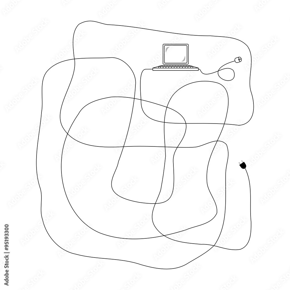 Computer with mouse and wire illustration on white background Stock ...