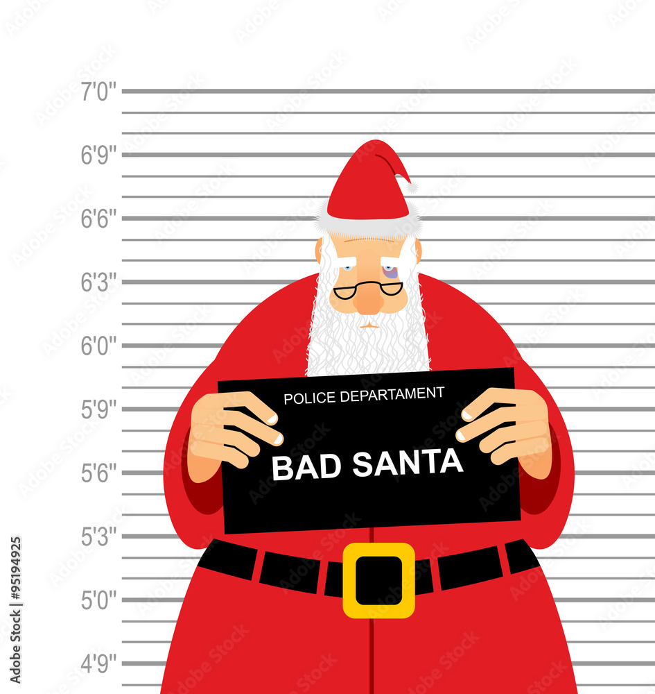 Mugshot is bad Santa. Arrested Sana Claus at police station hol Stock ...