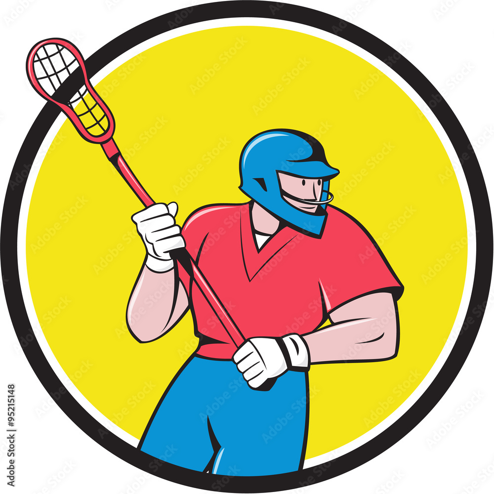 Lacrosse Player Crosse Stick Running Circle Cartoon Stock Vector ...