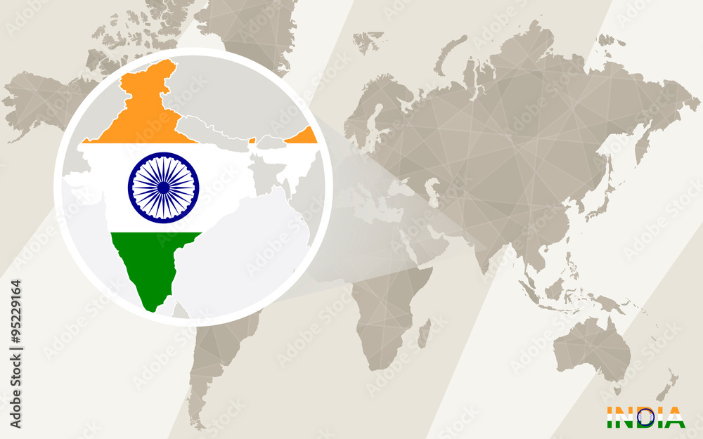 Zoom on India Map and Flag. World Map. Stock Vector | Adobe Stock
