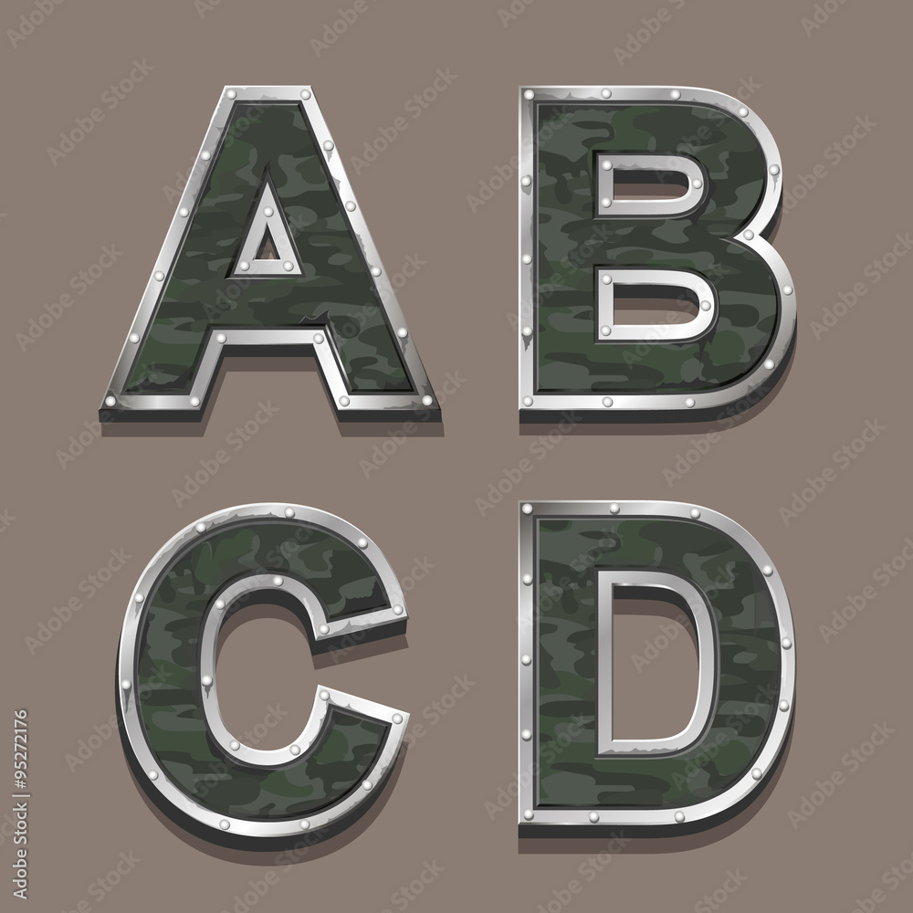 Military letters alphabet. Steel Metallic khaki Font Stock Vector ...