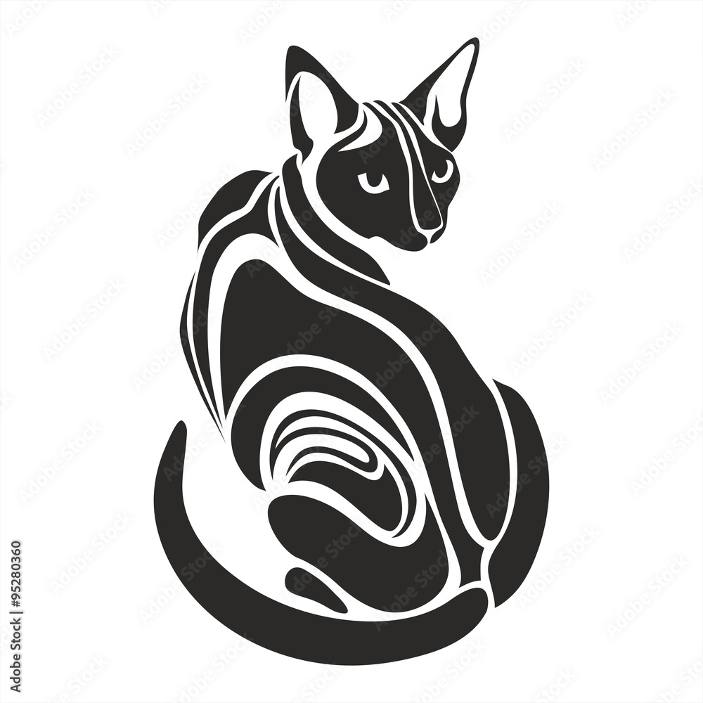 Egyptian Sphynx Black cat dangerous evil looking tattoo vector drawing ...