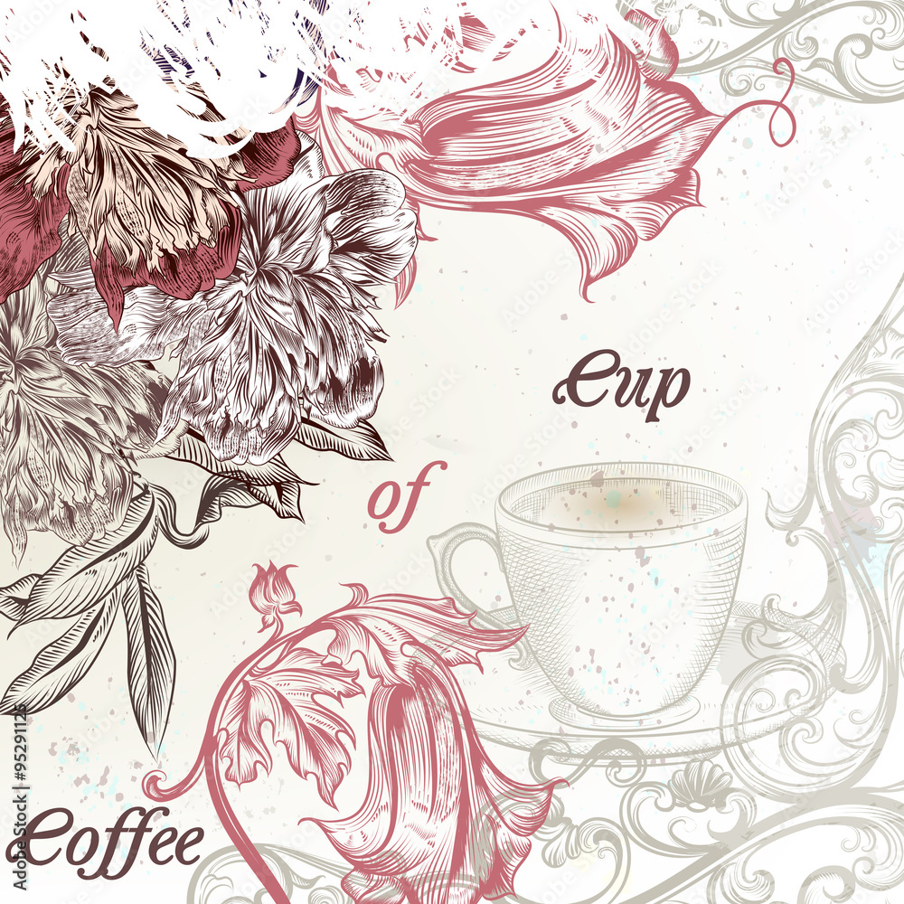 Elegant coffee background with flowers Stock Vector | Adobe Stock