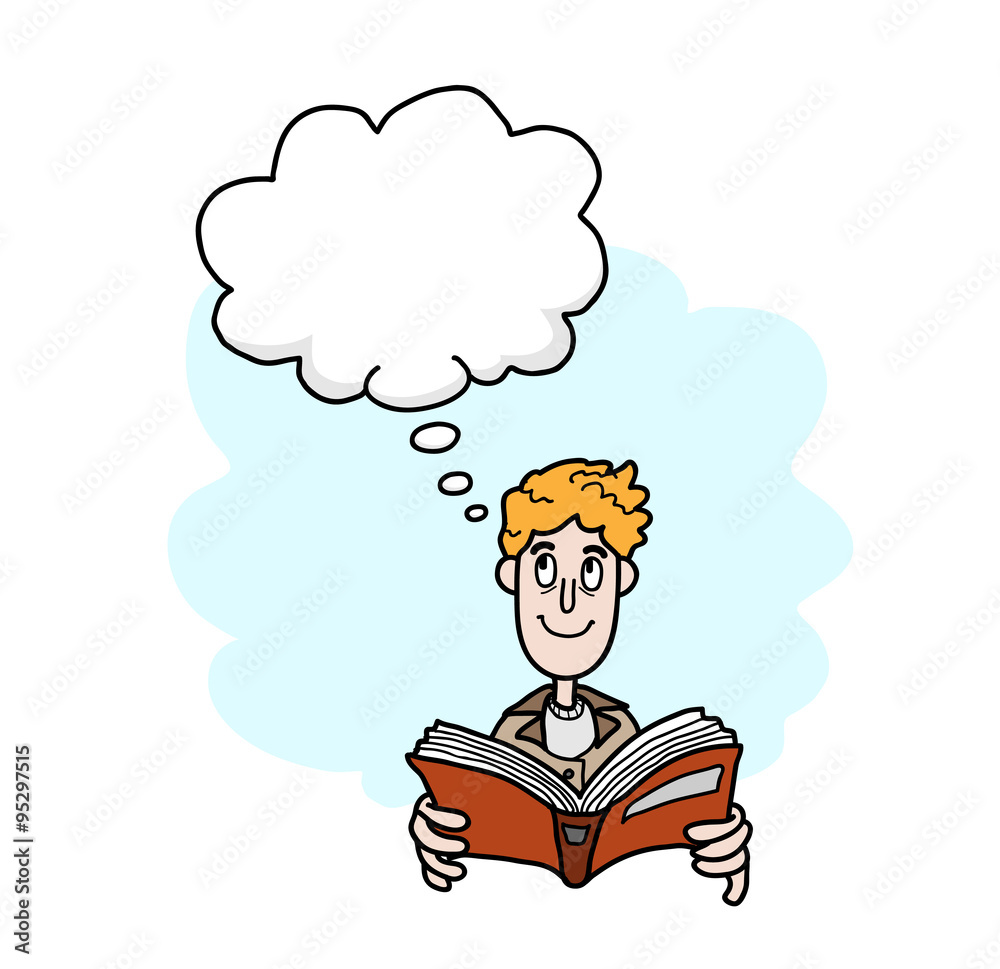 Reading A Book, a hand drawn vector illustration of a guy reading a ...