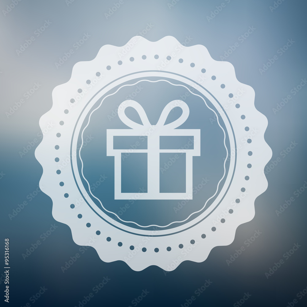 Present badge vector with rounded designs placed on a blue blur ...