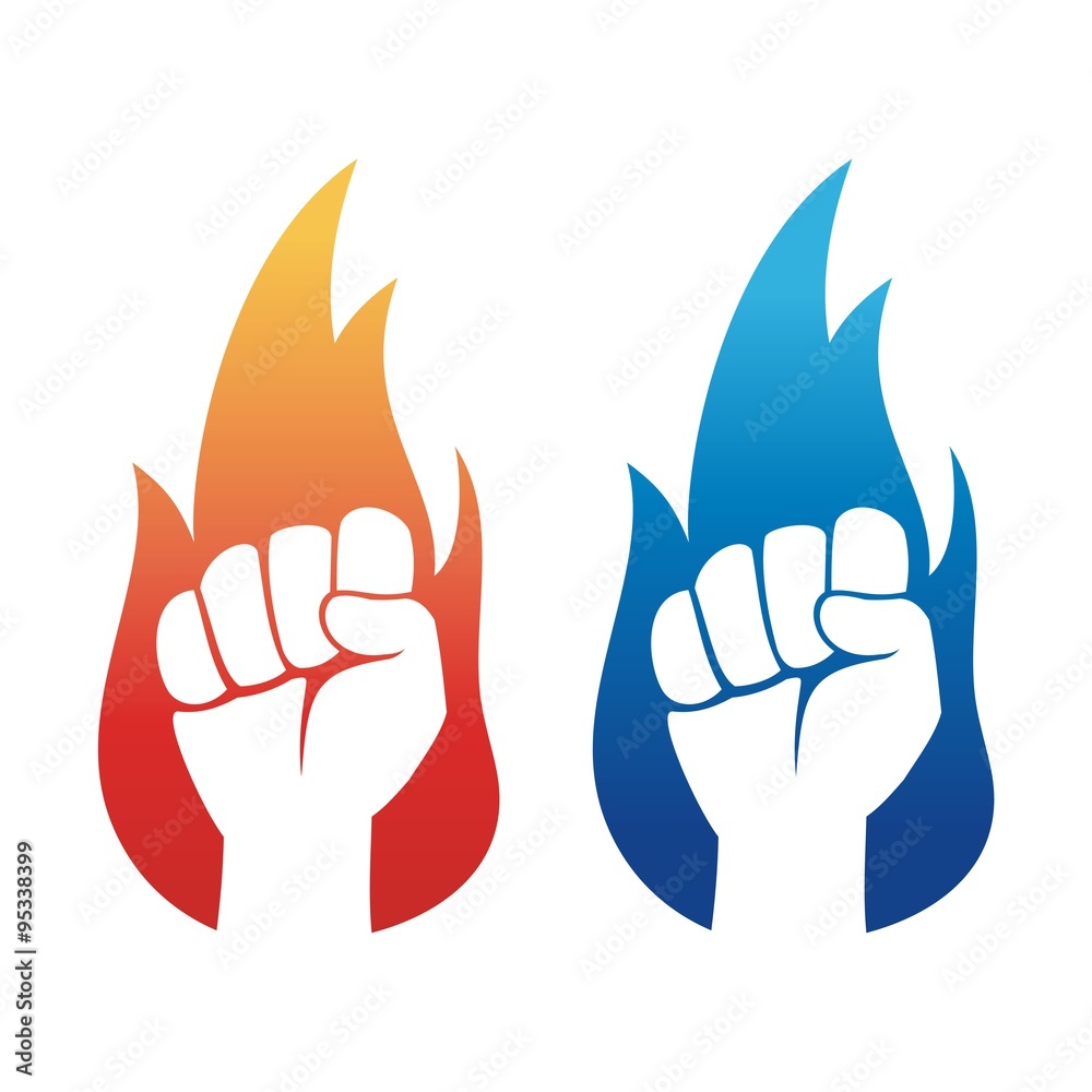 Hand Clenched Flaming Vector. fist hand Inside Distressed Flame, power ...