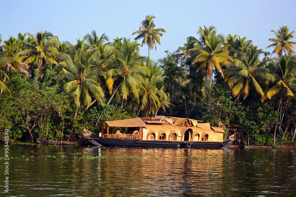 Traditional rice boat "Ketuvallam" in backwater of Kerala , India Stock ...