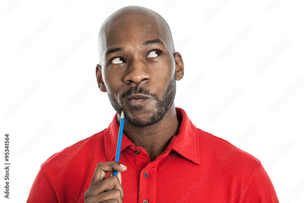 Handsome black man thinking Stock Photo | Adobe Stock