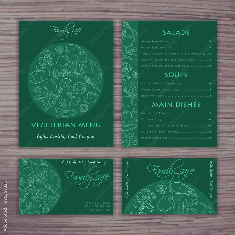 vector hand drawn vegetables template of business style for cafe. Menu ...