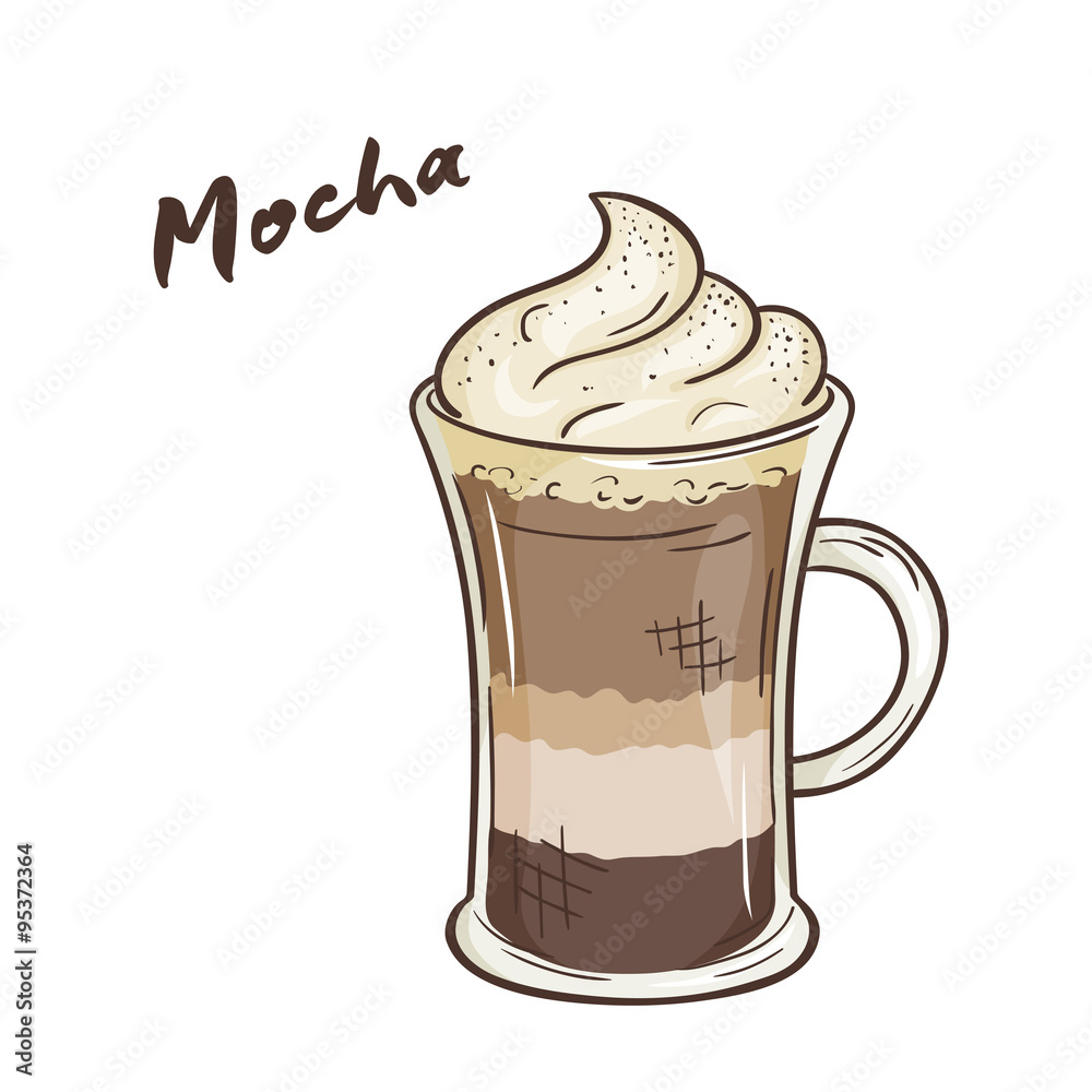 vector printable illustration of isolated cup of mocha with label Stock ...
