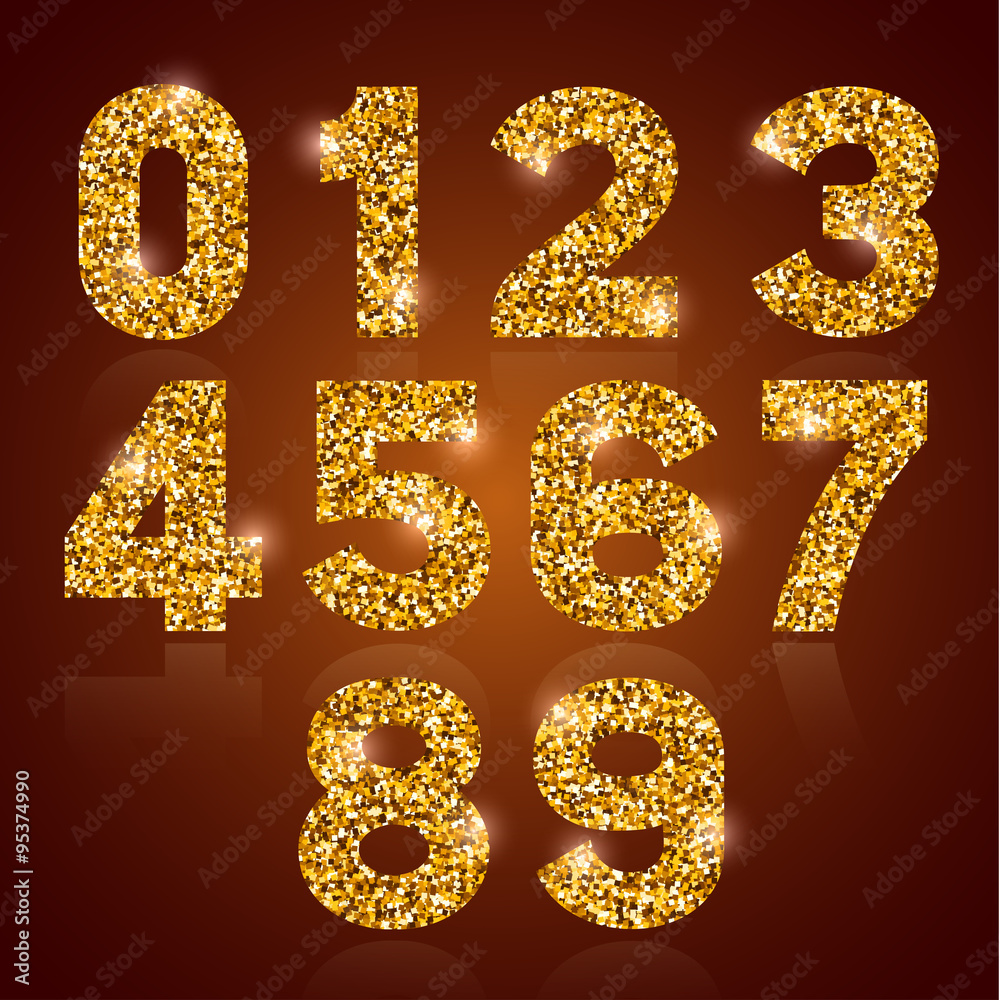 Set of luxury golden digits with gold glitter texture, shiny and ...
