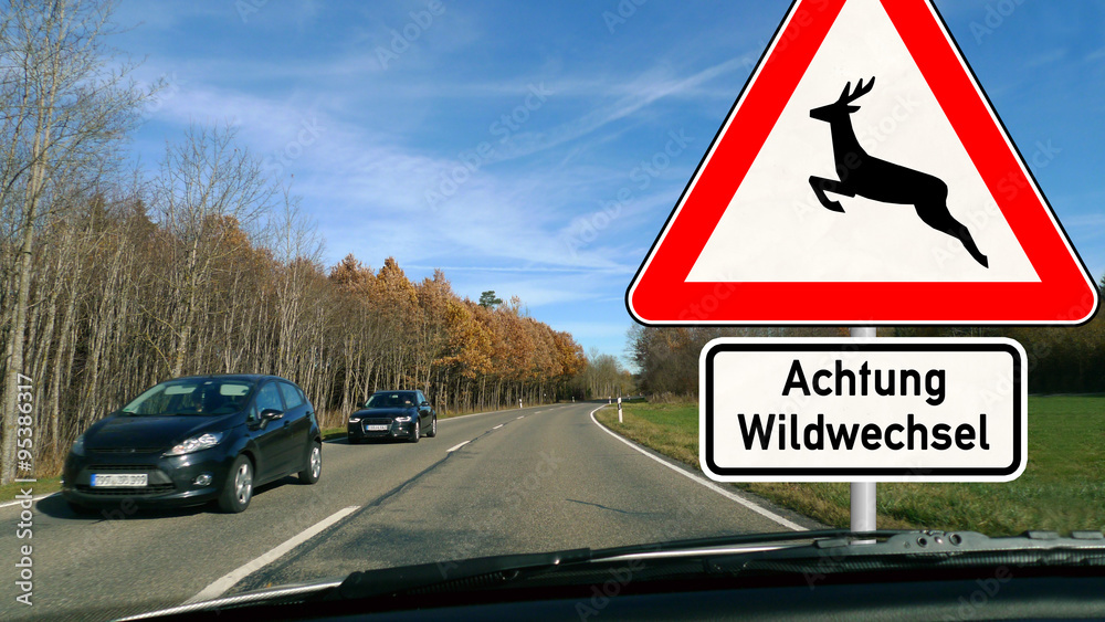 cts1 CarTrafficSign - Verkehrsschild - Achtung Wildwechsel - 16zu9 ...