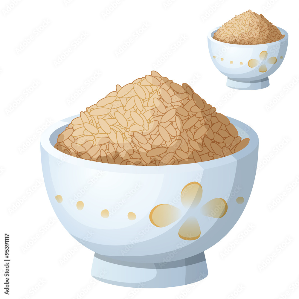Bowl of brown rice isolated on white background. Detailed Vector Icon ...