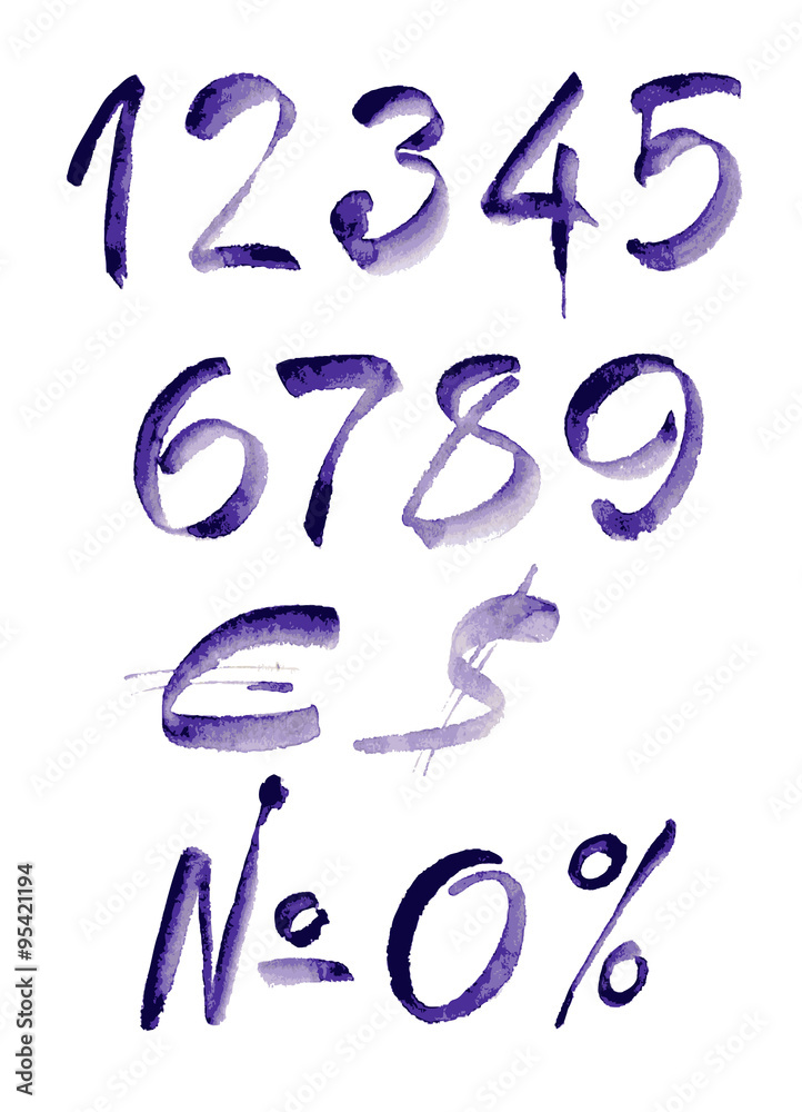 Watercolor hand written purple numbers. Vector illustration Stock ...
