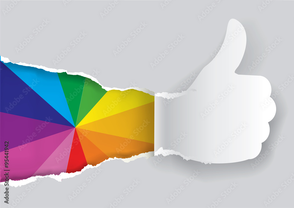 Paper thumbs up with color swatch. Paper silhouette of Thumbs up ...